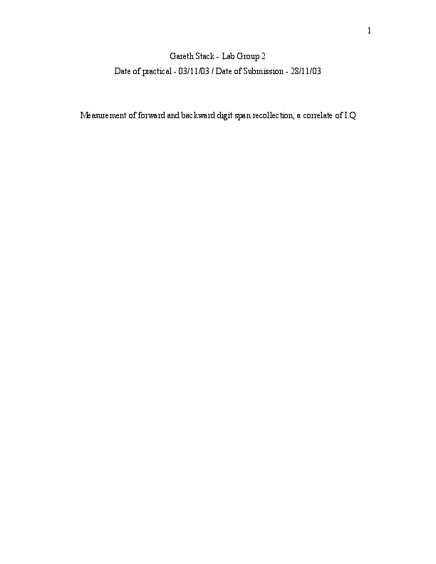 (PDF) Measurement of forward and backward digit span recollection, a ...