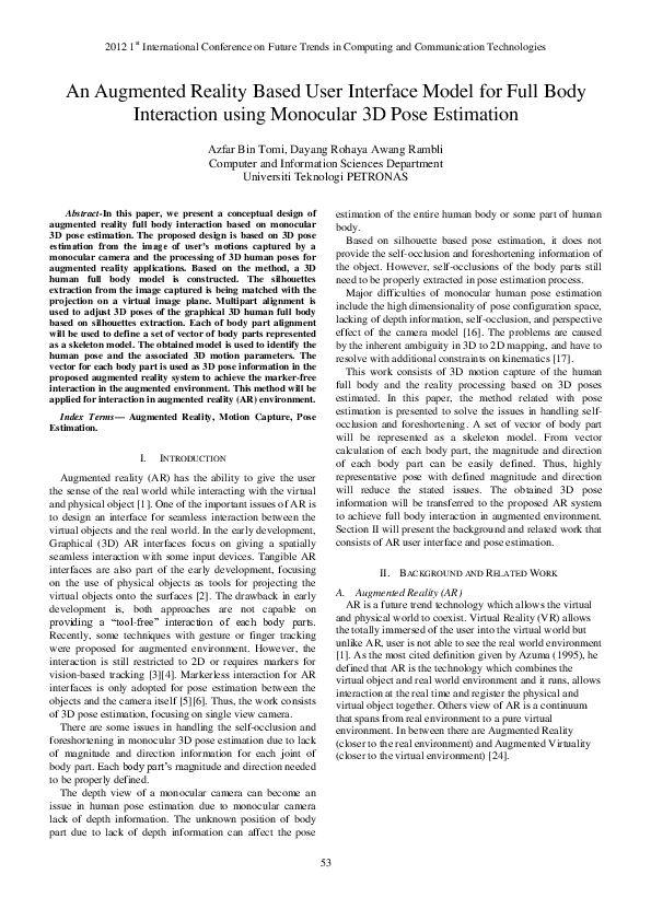 (PDF) AR User Interface for Full Body Interaction