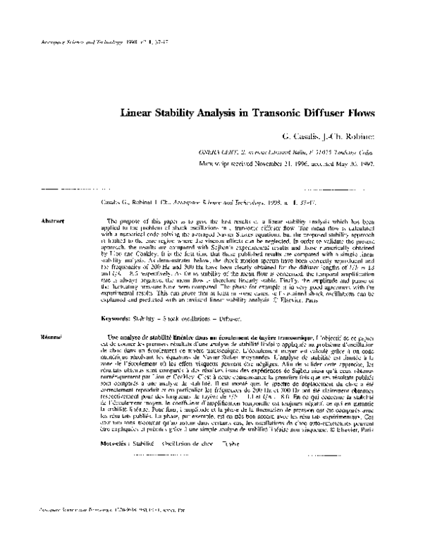 (PDF) Linear stability analysis in transonic diffuser flows