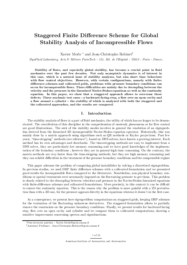 (PDF) Staggered Finite Difference Scheme for Global Stability Analysis of Incompressible Flows