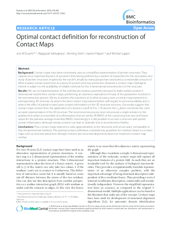 (PDF) Optimal contact definition for reconstruction of Contact Maps