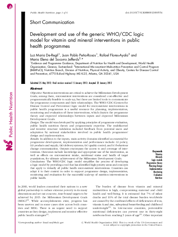 (PDF) Development and use of the generic WHO/CDC logic model for ...