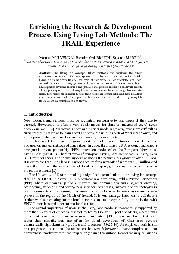 (PDF) Enriching the Research & Development Process Using Living Lab ...