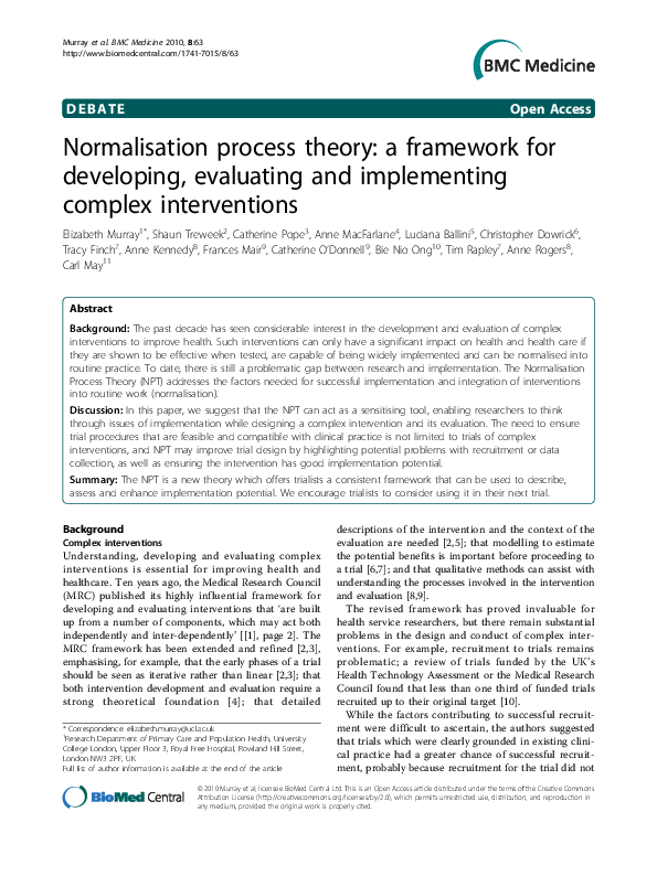 Pdf Normalization Process Theory A Framework For Developing Evaluating And Implementing