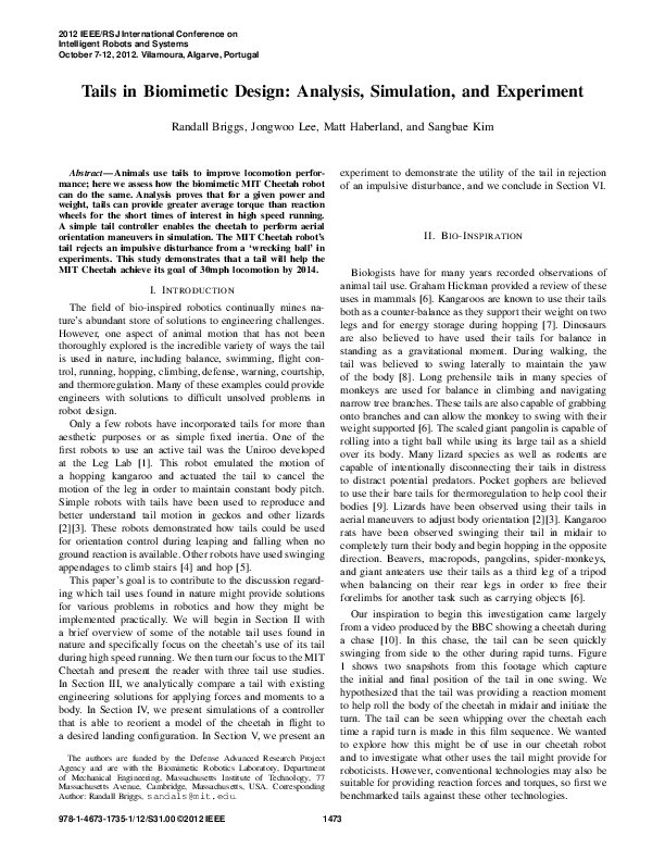 (PDF) Tails in biomimetic design: Analysis, simulation, and experiment