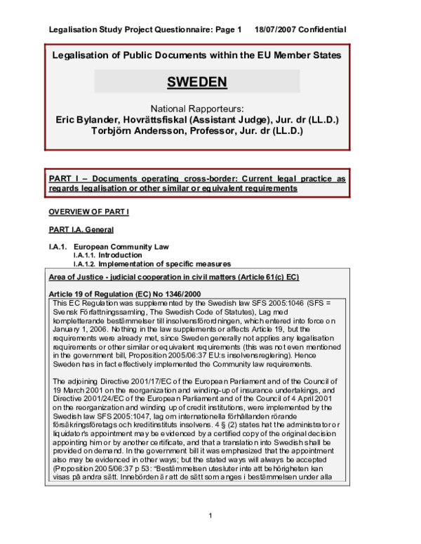 (PDF) Legalisation of Public Documents Within the EU Member States: Sweden