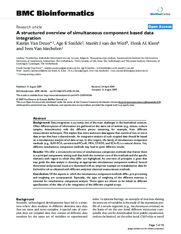 (PDF) A Structured Overview of Simultaneous Component Based Data Integration