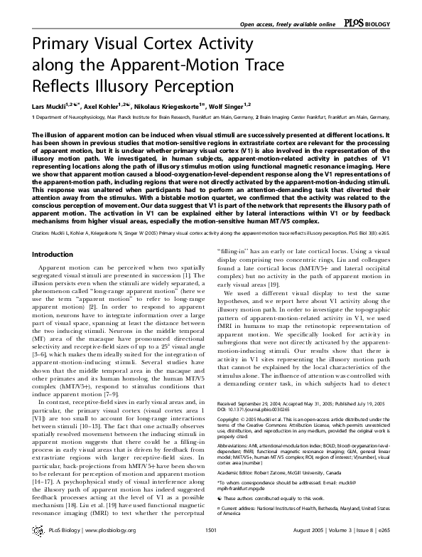 (PDF) Primary visual cortex activity along the apparent-motion trace reflects illusory perception