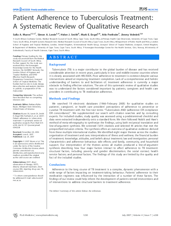 (PDF) Patient adherence to tuberculosis treatment: a systematic review ...