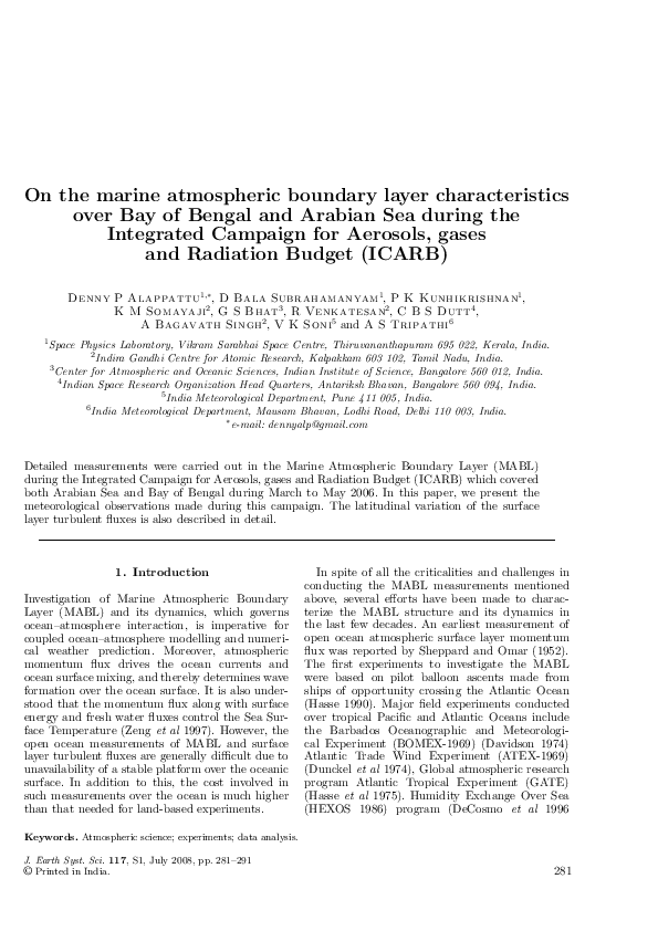(PDF) On the marine atmospheric boundary layer characteristics over Bay of Bengal and Arabian ...
