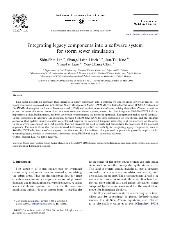 Pdf Integrating Legacy Components Into A Software System For Storm Sewer Simulation