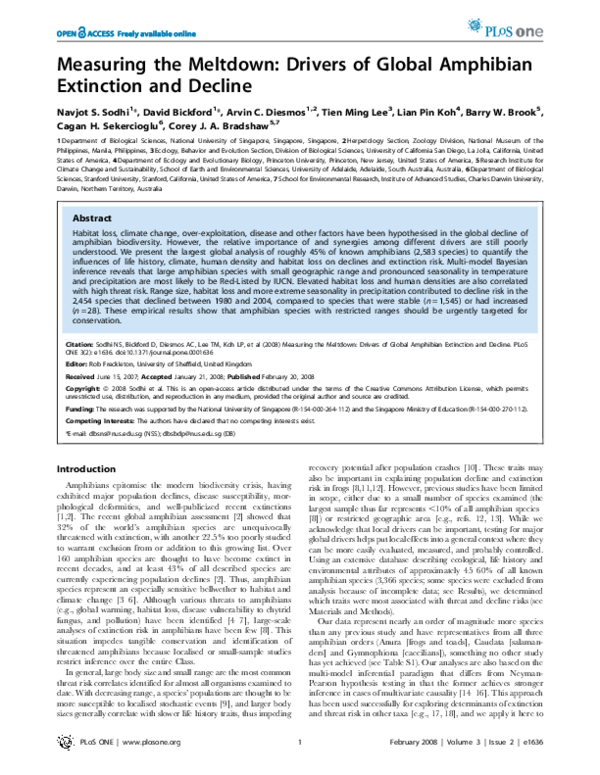 (PDF) Measuring the meltdown: drivers of global amphibian extinction ...