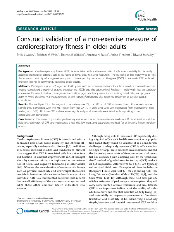 Pdf Construct Validation Of A Non Exercise Measure Of
