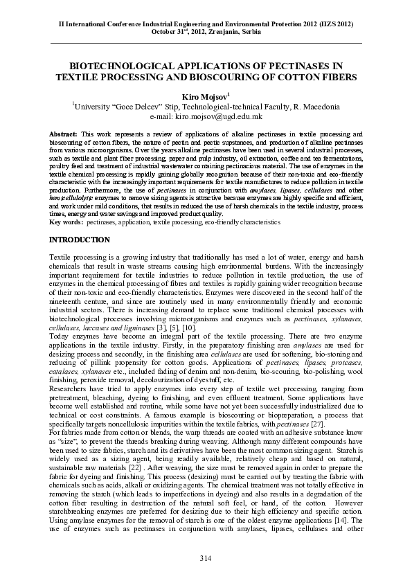 (PDF) Biotechnological applications of pectinases in textile processing and bioscouring of ...