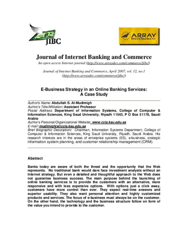 (PDF) E-Business Strategy in an Online Banking Services: A Case Study
