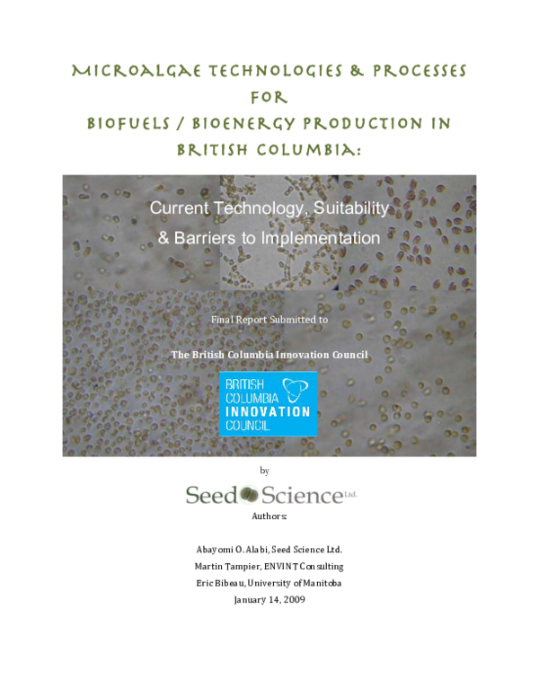 (PDF) Microalgae Technologies & Processes for Biofuels / Bioenergy Production In British ...
