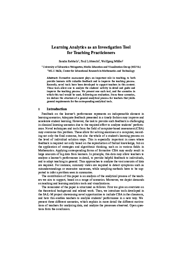 (PDF) Sandra Rebholz, Paul Libbrecht, and Wolfgang Müller Learning ...
