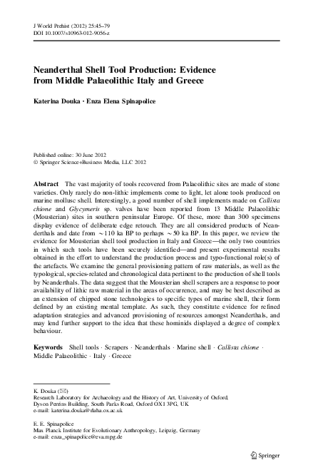 (PDF) "Neanderthal Shell Tool Production: Evidence from Middle ...