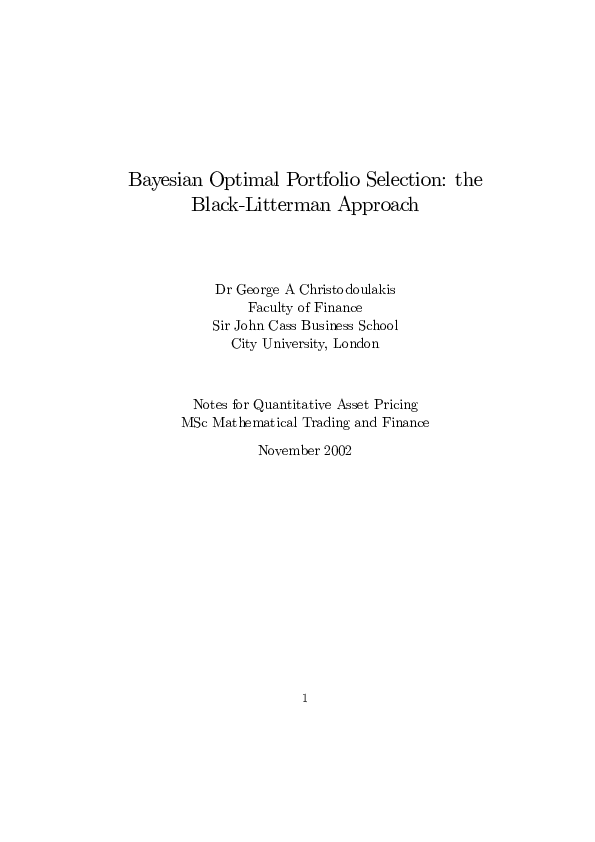 (PDF) Bayesian Optimal Portfolio Selection: the Black-Litterman Approach