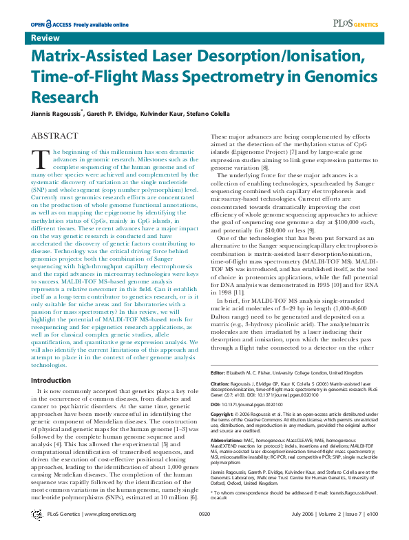 (PDF) Matrix-assisted laser desorption/ionisation, time-of-flight mass ...