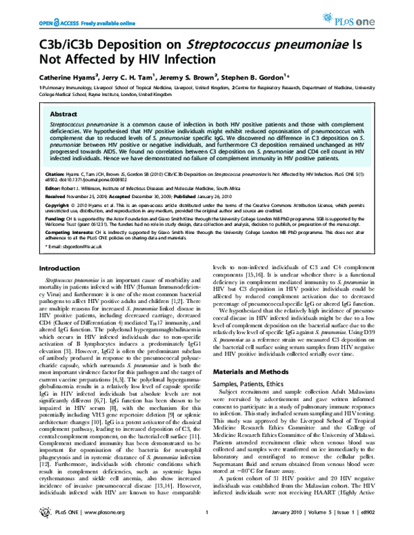 (PDF) C3b/iC3b deposition on Streptococcus pneumoniae is not affected ...