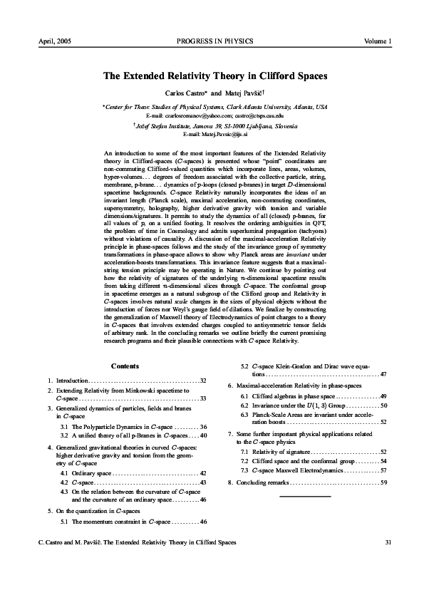 Pdf The Extended Relativity Theory In Clifford Spaces