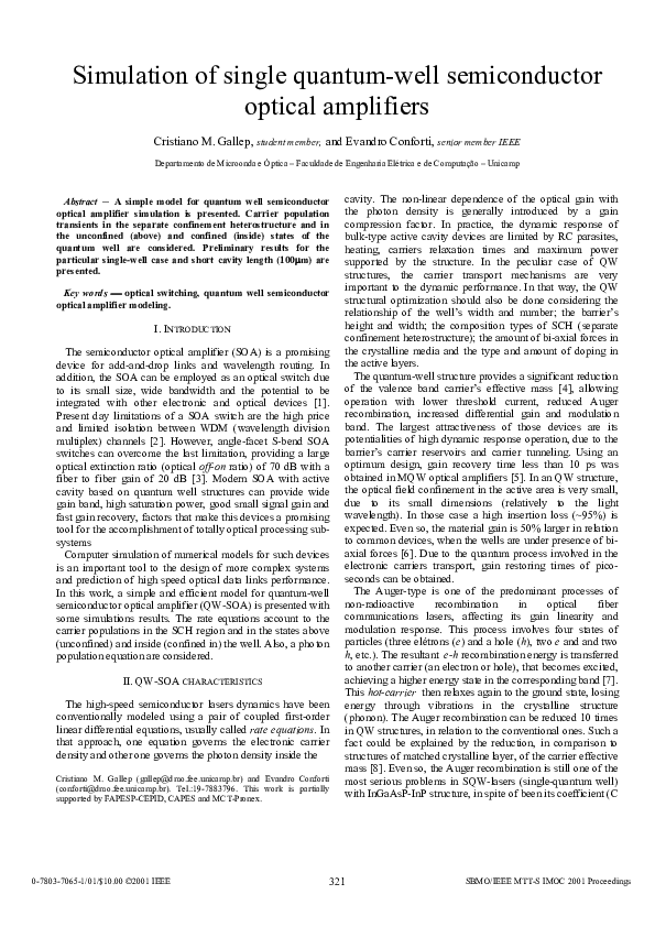 (PDF) Simulation of single quantum-well semiconductor optical amplifiers