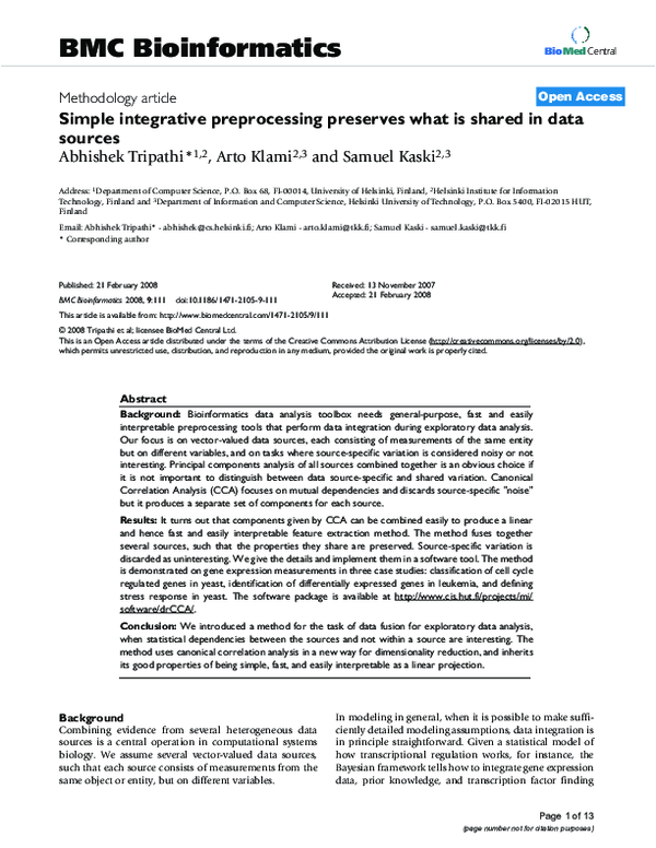 (PDF) Simple integrative preprocessing preserves what is shared in data sources