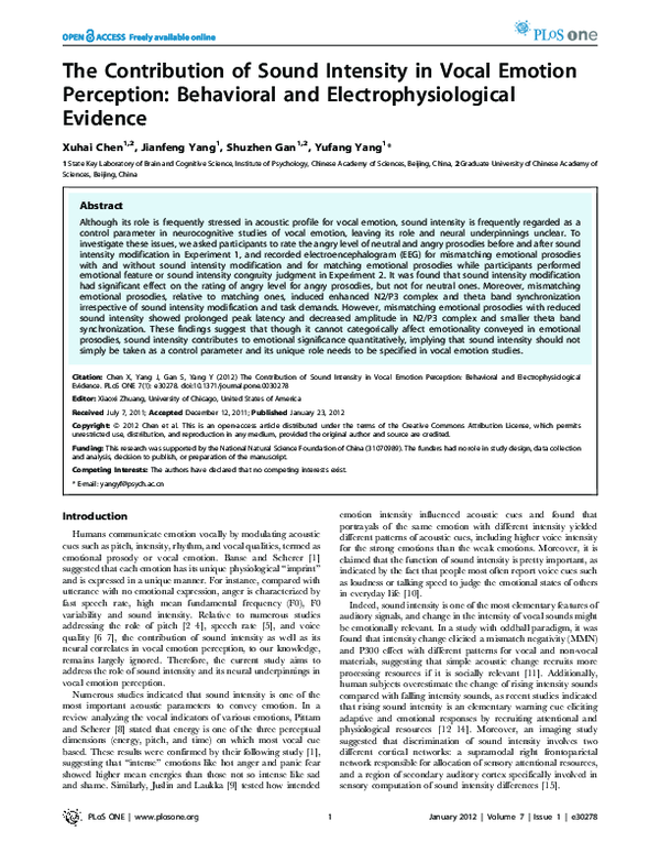 (PDF) The Contribution of Sound Intensity in Vocal Emotion Perception ...