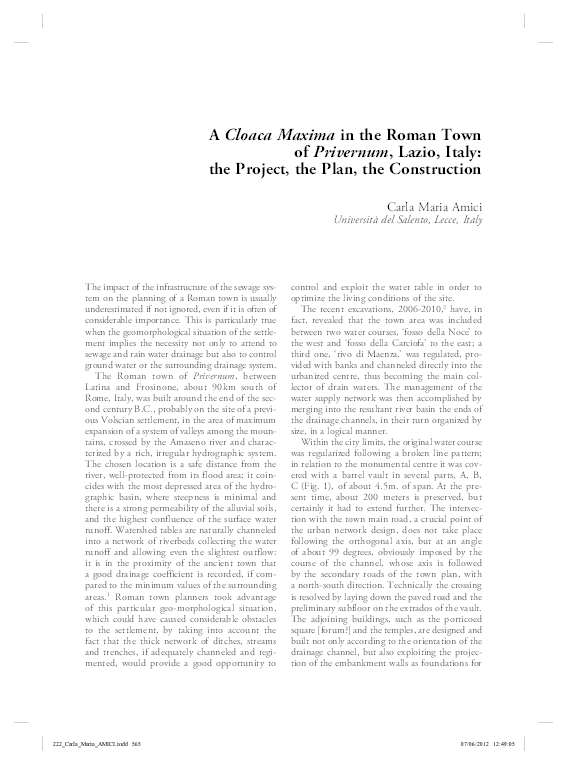 (PDF) A Cloaca Maxima in the roman town of Privernum: the project, the ...