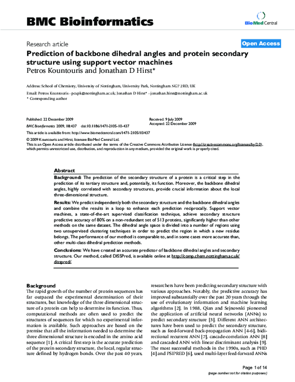 (PDF) Prediction of backbone dihedral angles and protein secondary structure using support ...