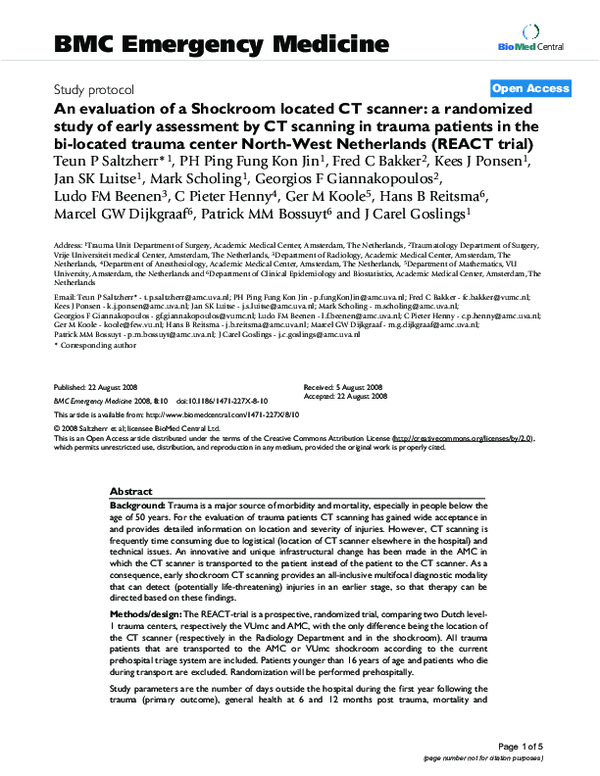 (PDF) An evaluation of a Shockroom located CT scanner: a randomized ...