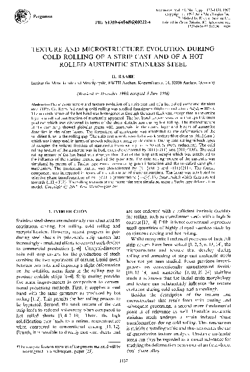 Pdf Texture And Microstructure Evolution During Cold Rolling Of A Strip Cast And Of A Hot