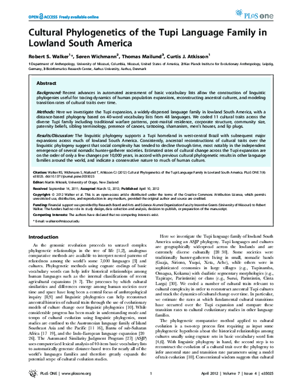 (PDF) Cultural Phylogenetics of the Tupi Language Family in Lowland ...