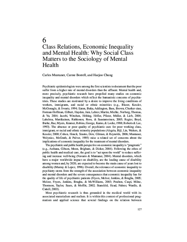 (PDF) Class relations, economic inequality and mental health: why ...
