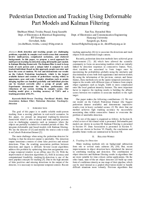 Pdf Pedestrian Detection And Tracking Using Deformable Part Models
