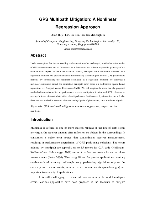 (PDF) GPS Multipath Mitigation: A Nonlinear Regression Approach
