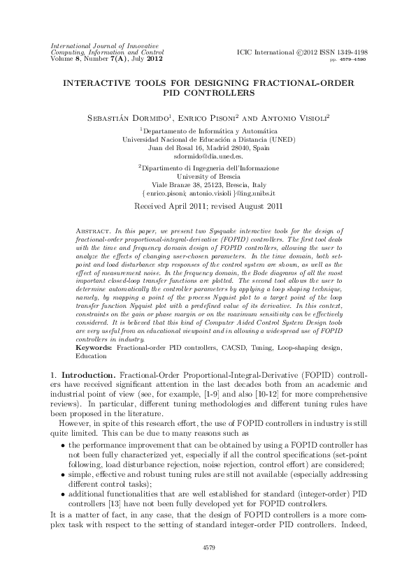 (PDF) INTERACTIVE TOOLS FOR DESIGNING FRACTIONAL-ORDER PID CONTROLLERS