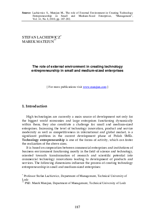 (PDF) The Role of External Environment in Creating Technology ...