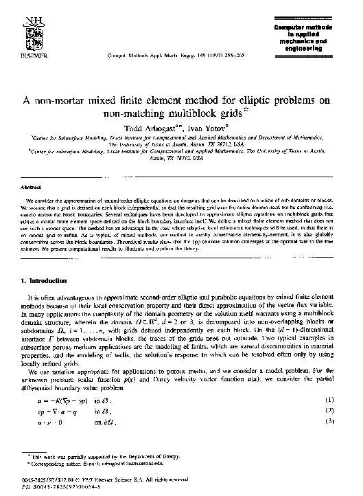 Pdf A Non Mortar Mixed Finite Element Method For Elliptic Problems On
