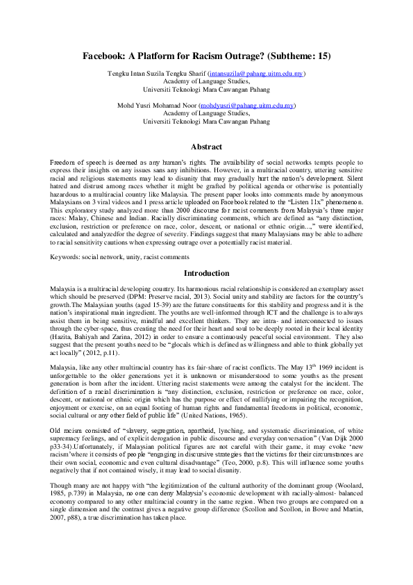 (PDF) Facebook: A platform for social outrage?