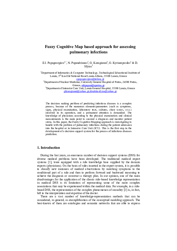 Pdf Fuzzy Cognitive Map Based Approach For Assessing Pulmonary Infections