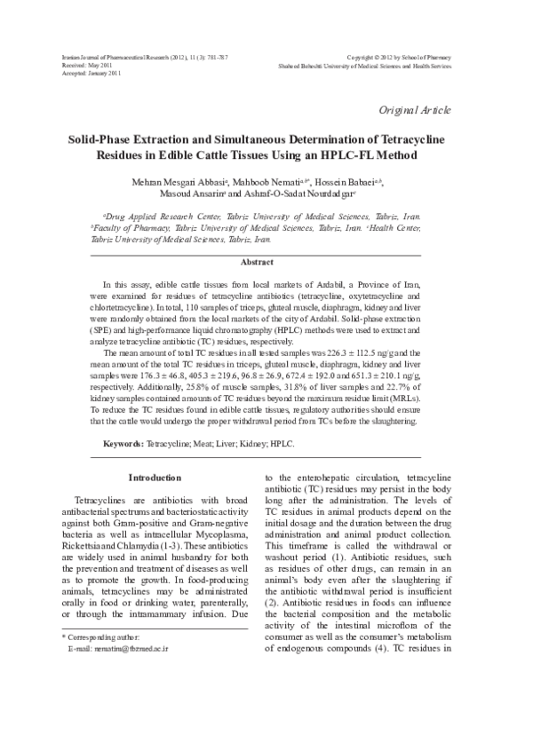 (PDF) Solid-Phase Extraction and Simultaneous Determination of Tetracycline Residues in Edible ...