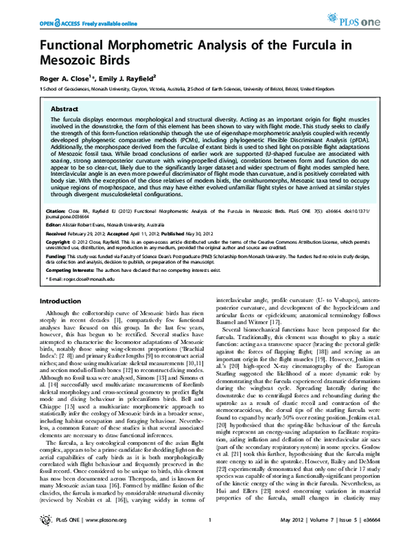 (PDF) Functional Morphometric Analysis of the Furcula in Mesozoic Birds.
