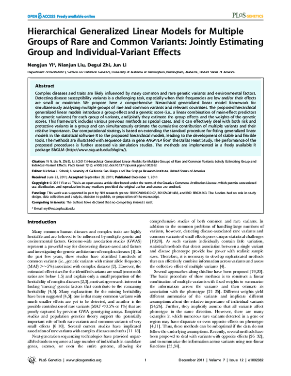 Pdf Hierarchical Generalized Linear Models For Multiple Groups Of