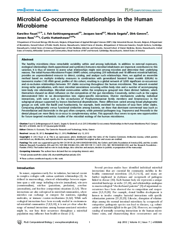 (PDF) Microbial co-occurrence relationships in the human microbiome
