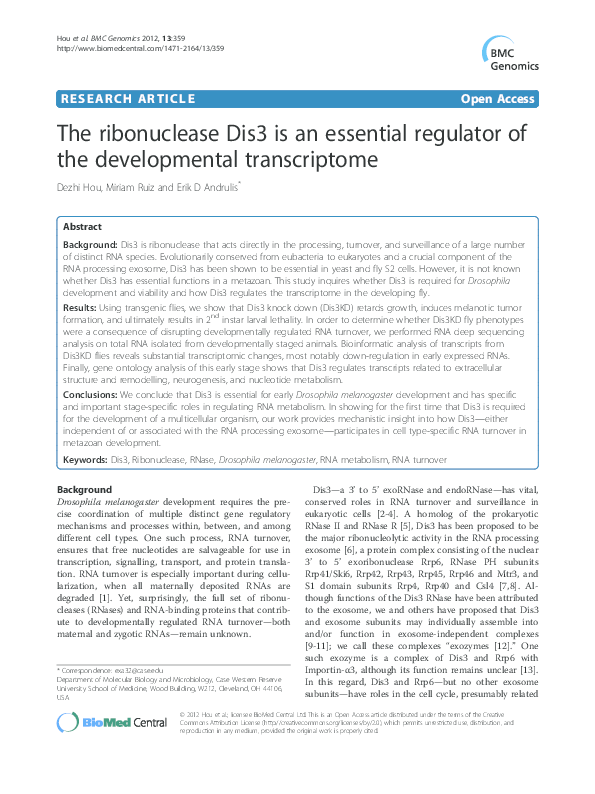 (PDF) The ribonuclease Dis3 is an essential regulator of the ...