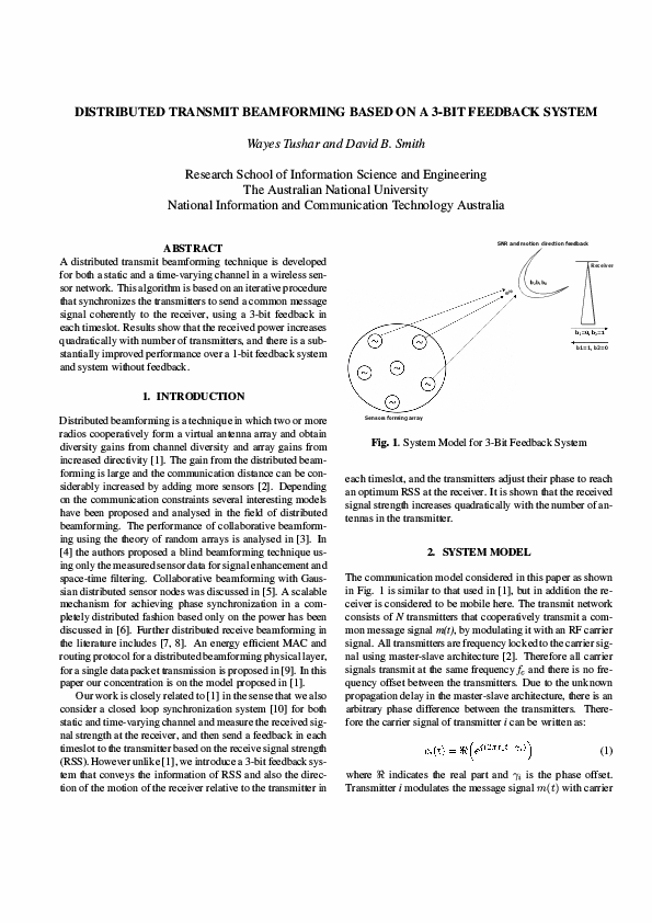 (PDF) Distributed transmit beamforming based on a 3-bit feedback system
