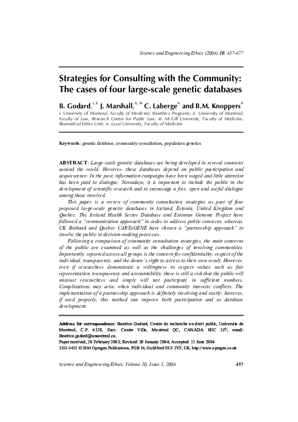 (PDF) Strategies for consulting with the community: the cases of four ...