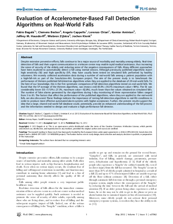 Pdf Evaluation Of Accelerometer Based Fall Detection Algorithms On